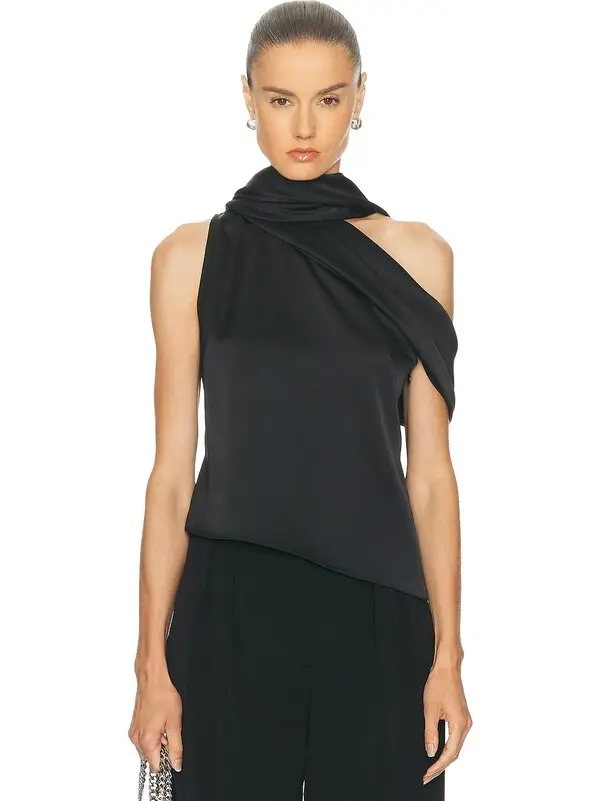 Monse Sleeveless Asymmetric Scarf Top - Black