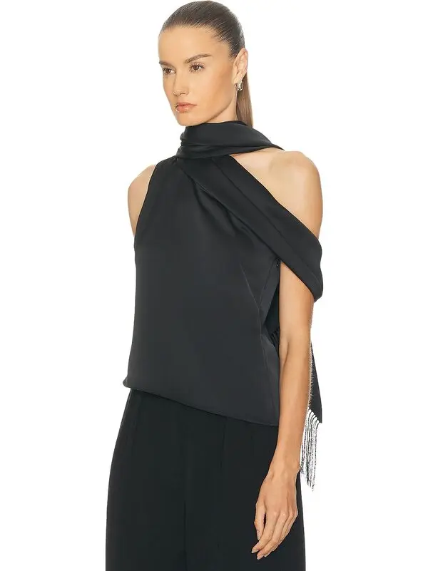 Monse Sleeveless Asymmetric Scarf Top - Black