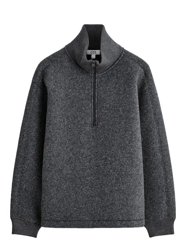 Cos Oversized Felted-scuba Funnel-neck Sweater - Gray