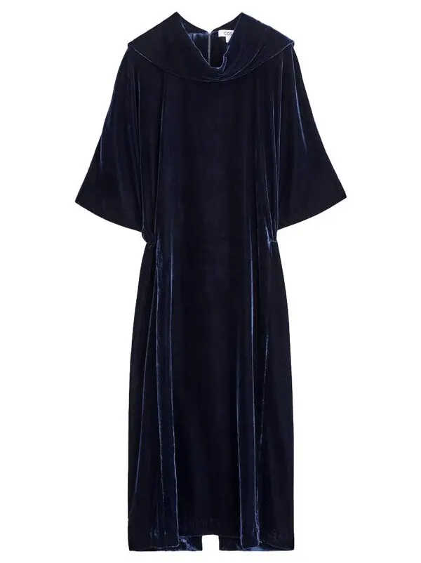 Cos Draped-neck Velvet Midi Dress - Navy