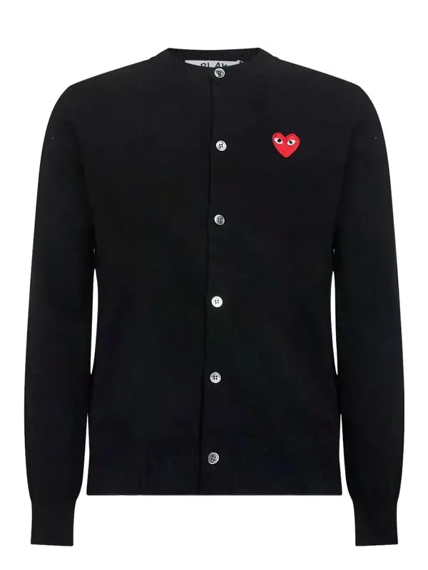 Play Comme Des Garcon Heart-logo Button Cardigan - Black