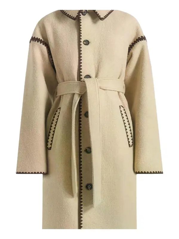 Manière De Voir Elora Whipstitch-trim Longline Coat - Neutrals