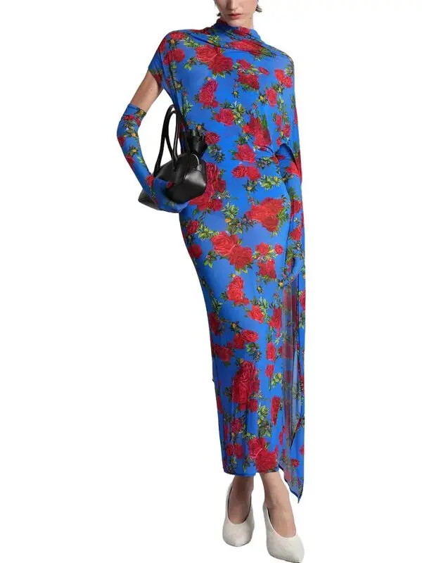 Magda Butrym Floral-print Draped Dress - Blue