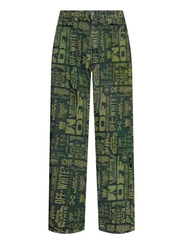 Off-White Printed Five-pocket Jeans - Green