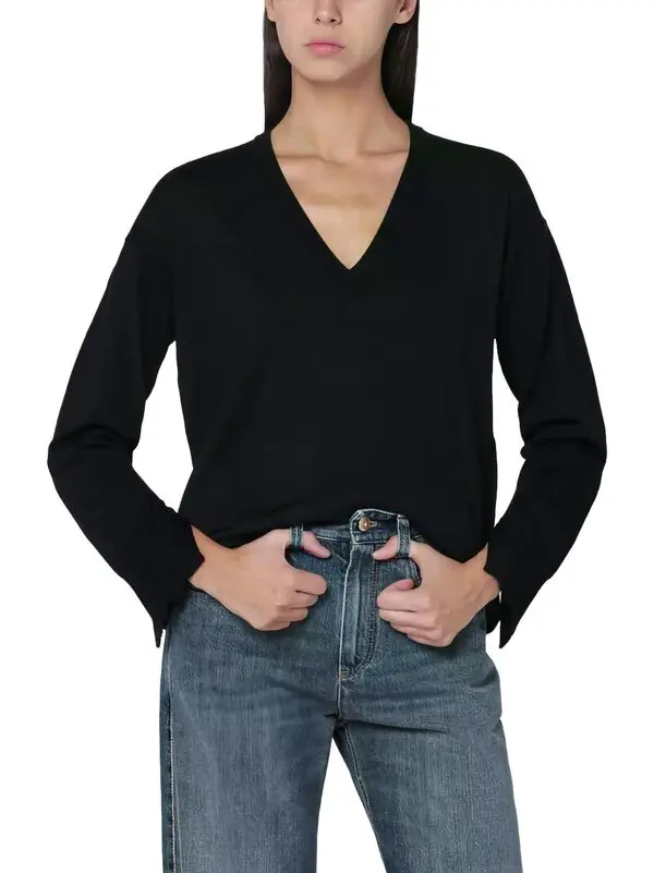 ROBERTO COLLINA V-neck Cuffed Pullover - Black