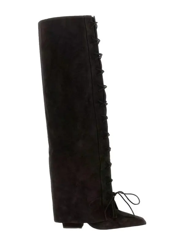 Paris Texas 100mm Jane Fold Over Lace-up Boots - Brown