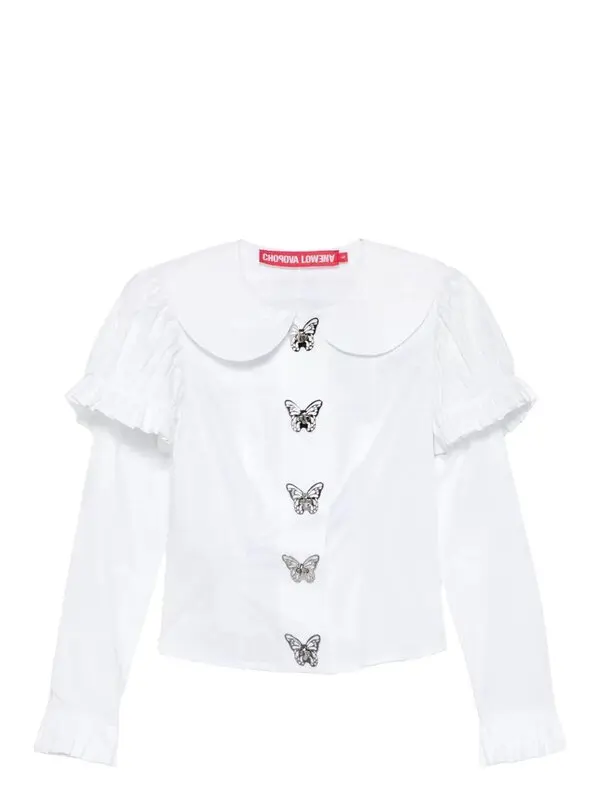 CHOPOVA LOWENA Butterfly-embellished Ruffled Shirt - White