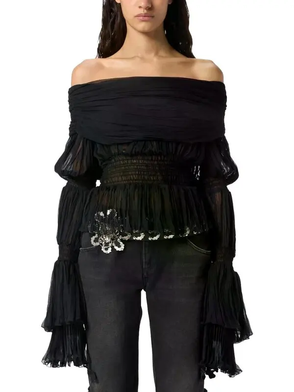 Blumarine Pleated Off-shoulder Top - Black