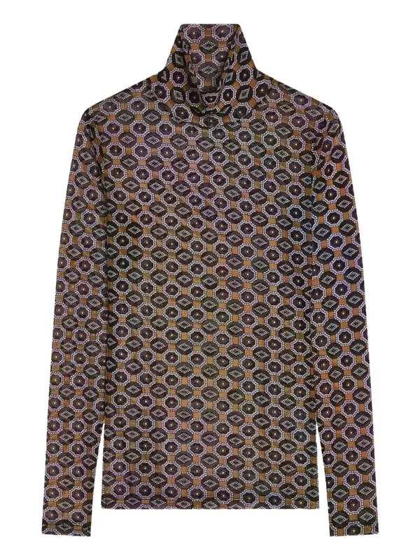 Dries Van Noten Printed Turtleneck Top - Brown