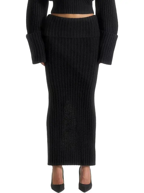 Manière De Voir Lyra Foldover-waist Knit Maxi Skirt - Black