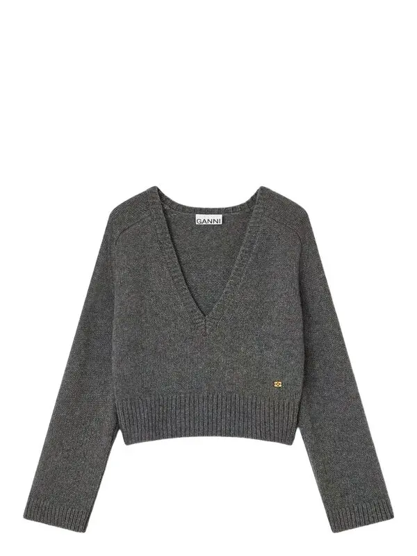 GANNI Deep V-neck Sweater - Grey