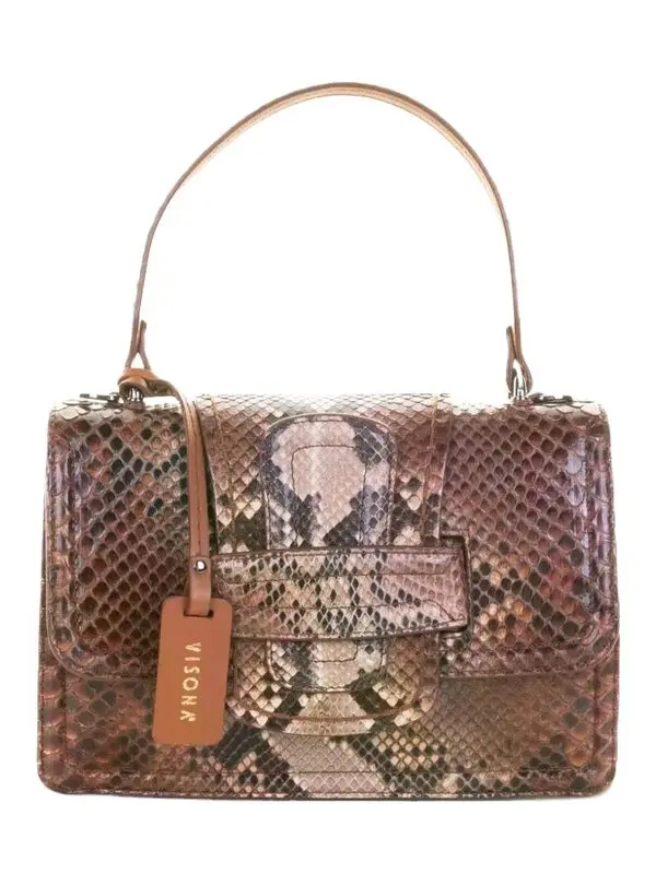VISONA` Snakeskin Effect Leather Clutch - Brown
