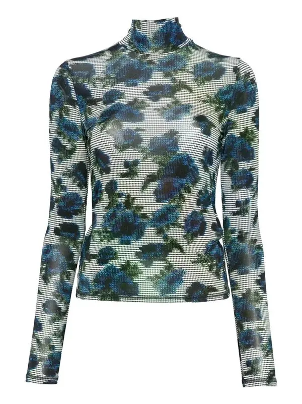 Coperni Floral-print High-neck Top - Blue