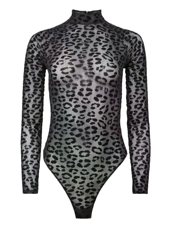 Fleur Du Mal Leopard Flocked Bodysuit - Black