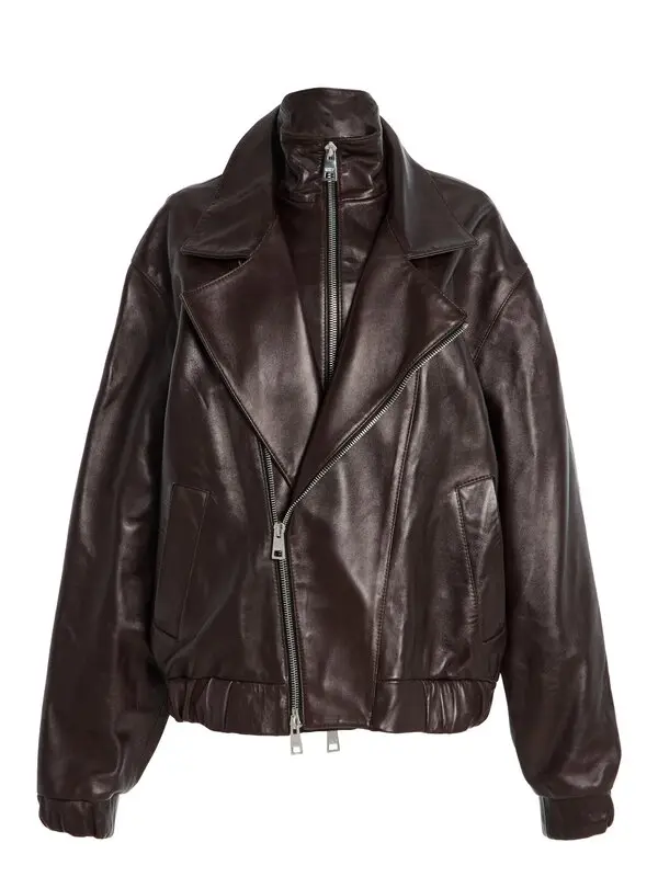 Brandon Maxwell Emmett Leather Motorcycle Jacket - Brown