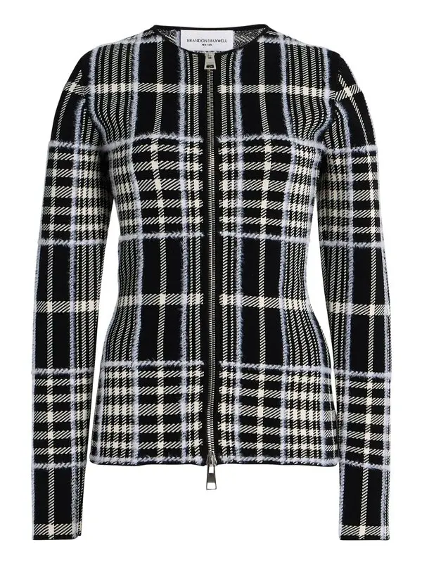 Brandon Maxwell Plaid-jacquard Cardigan - Black