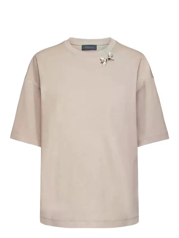 ELENA MIRO` Bee-embellished T-shirt - Neutrals