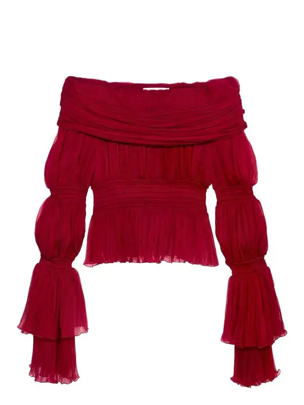 Blumarine Pleated Off-shoulder Top - Red