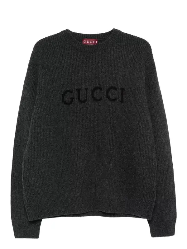 Gucci Logo-detail Ribbed Sweater - Grey
