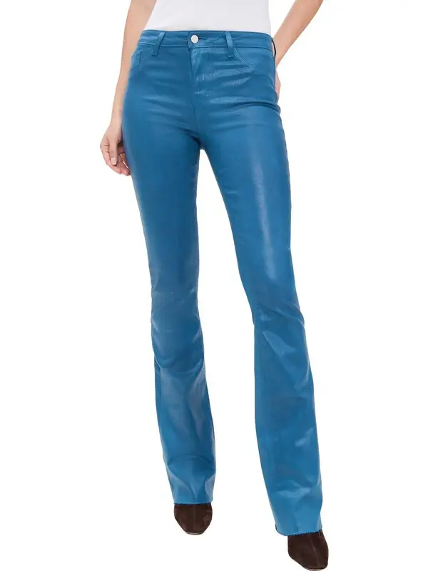 L'Agence Ruth Raw Hem Straight Jeans - Stone Blue Coated