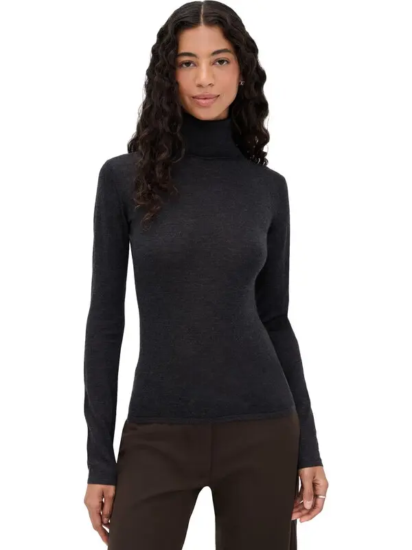 Renggli Cashmere Silk Fitted Turtleneck Top - Midnight