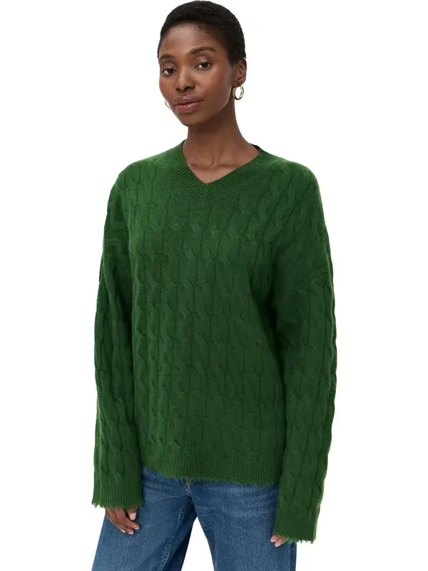 RE/DONE Cable V-neck Cashmere Pullover - Cedar