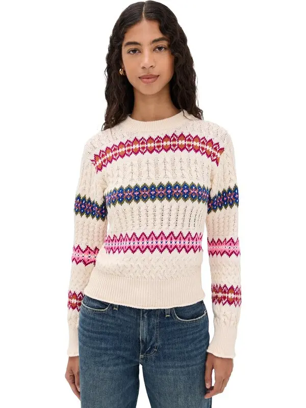 AMO Jemma Cotton Cable Knit Sweater - Bone Multi