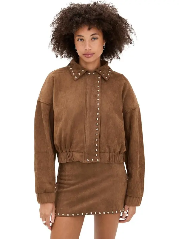 Moon River Studded Faux Suede Jacket - Camel