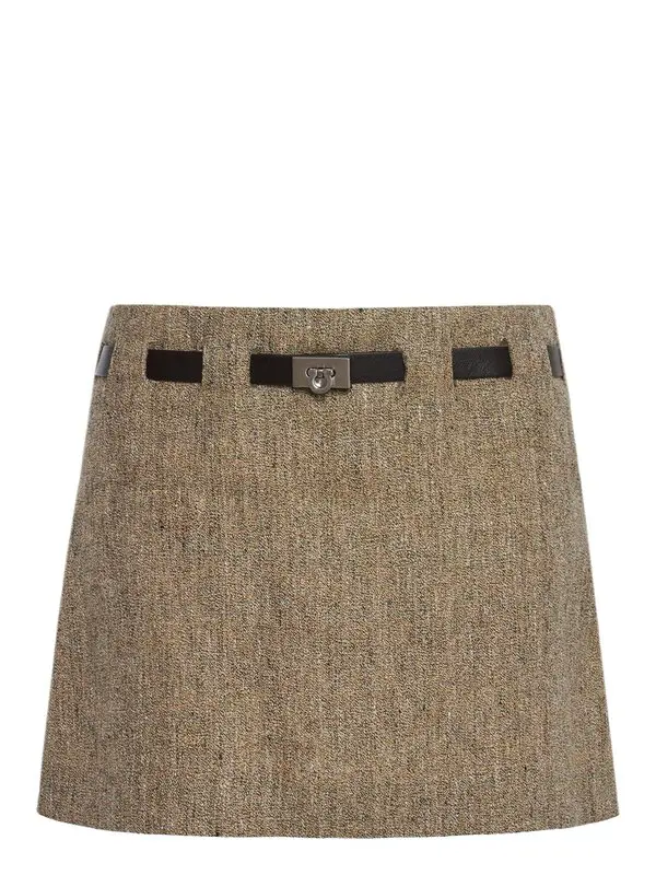 FERRAGAMO Belted Linen Mini Skirt - Neutral