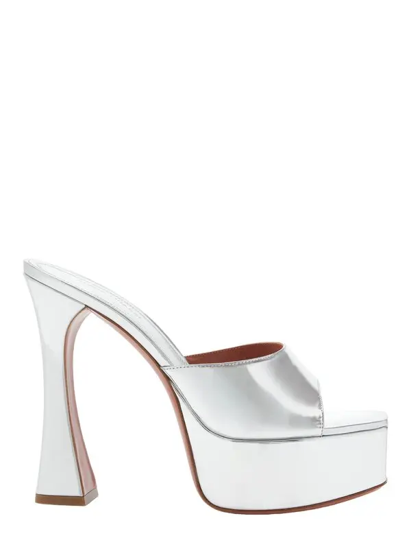 Amina Muaddi Dalida Metallic Leather Platform Mules - Silver