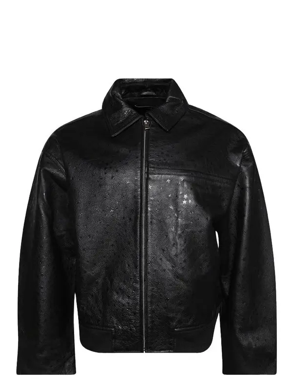 NAHMIAS Leather Star Oversized Bomber - Black