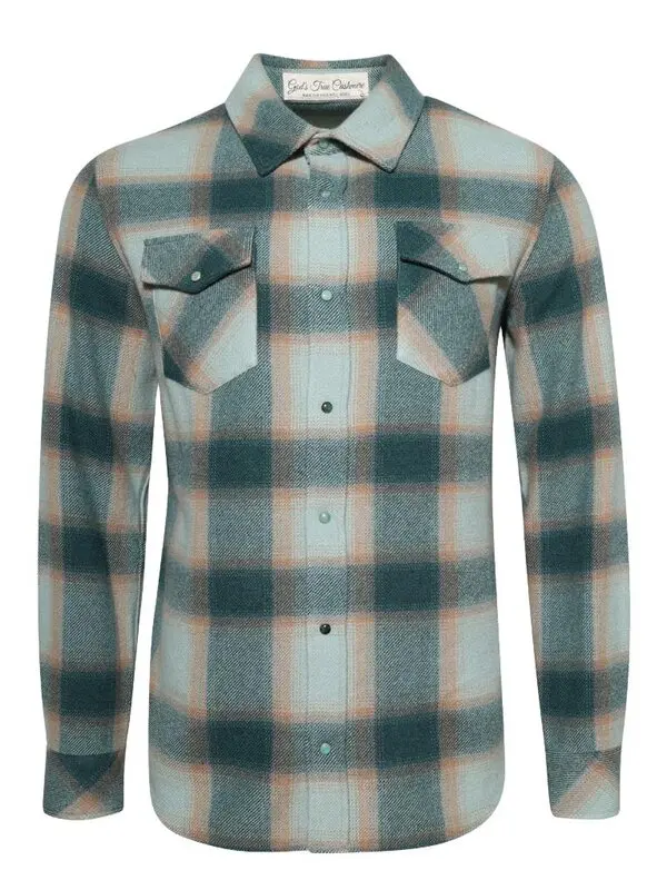 GOD'S TRUE CASHMERE Avocado Shadow Plaid Cashmere Shirt Emerald - Green