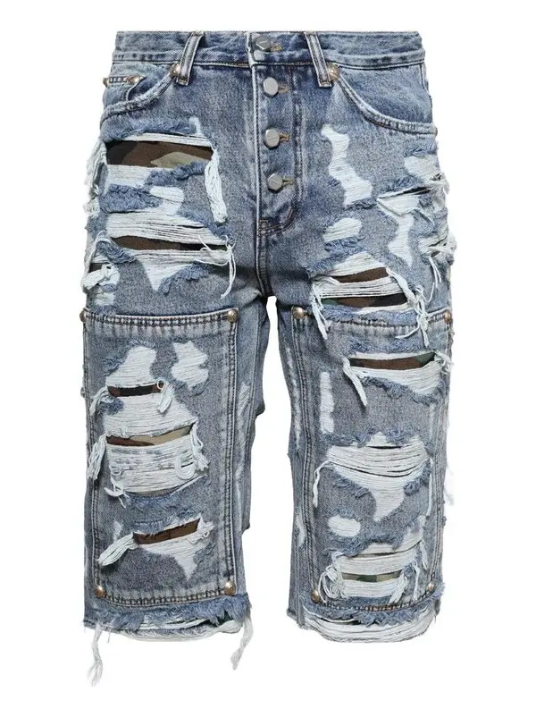 THUG CLUB Hell Camo Denim Shorts - Blue