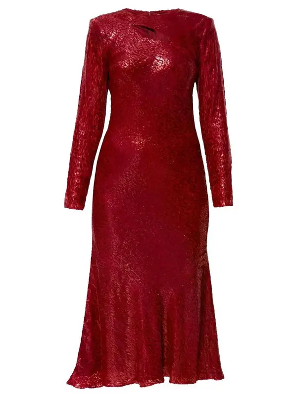 SELF-PORTRAIT Lurex-detail Silk Dress - Red