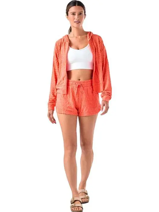 TAVI Palm Terry Zip Hoodie - Hot Coral