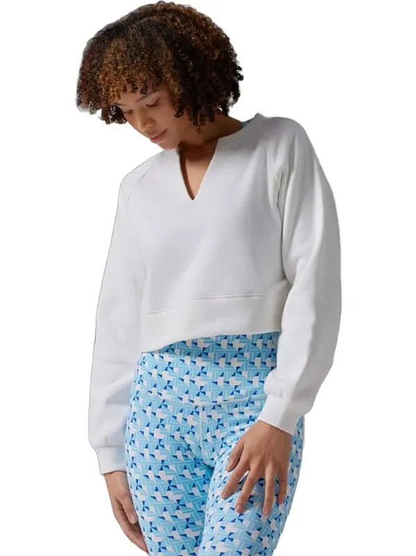 TAVI Easy Breezy V-neck Cotton Fleece Sweatshirt - Coconut