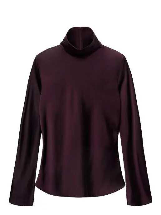 Mango Selection Turtleneck Satin Top - Purple