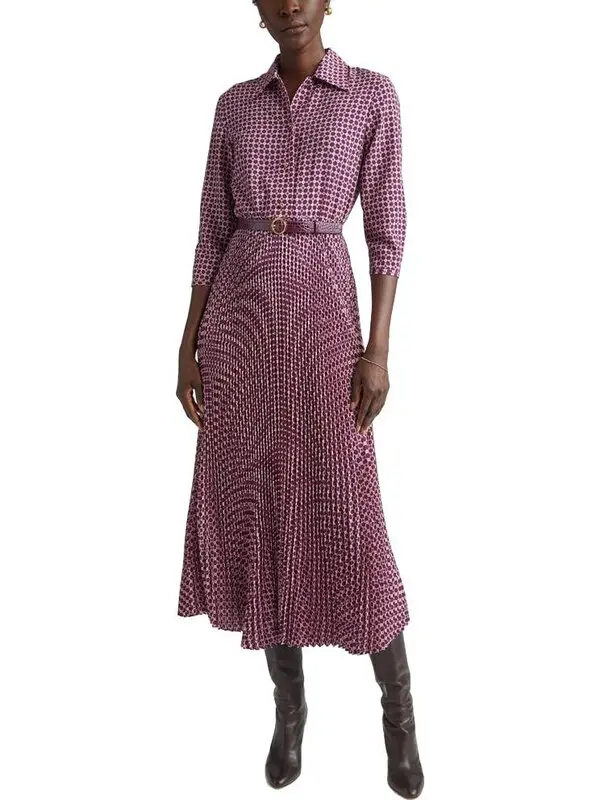 St. John Printed Pleated Shirtdress - Boysenberry/rose Quartz Multi