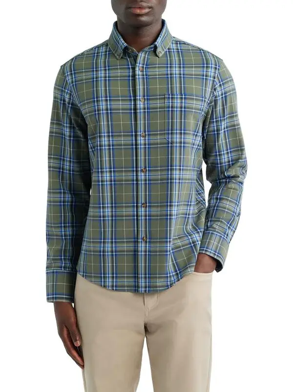 Mizzen+main City Trim Fit Plaid Flannel Button-down Shirt - Olive Thomas Plaid