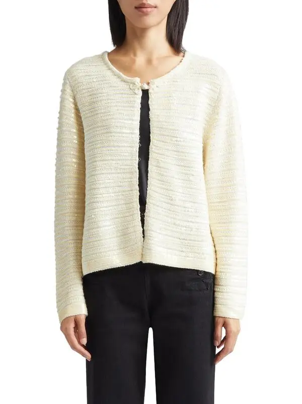 BODE Spotlight Sequin Virgin Wool Swing Cardigan - Ivory