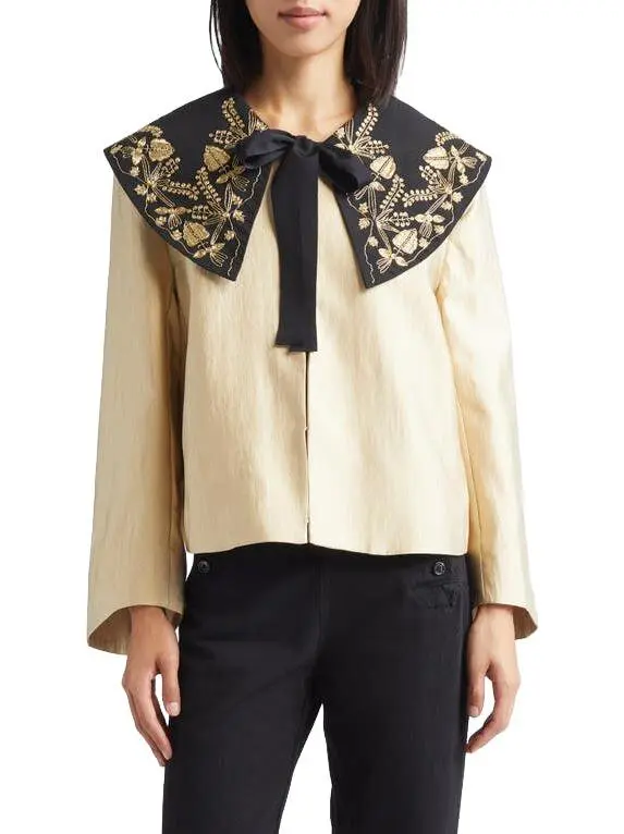 BODE Gilt Embroidered Collar Satin Jacket - Gold Black