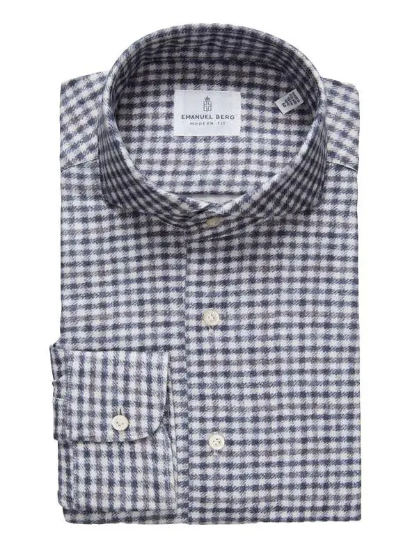 EMANUEL BERG Modern Fit Gingham Check Stretch Cotton Knit Dress Shirt - Medium Blue
