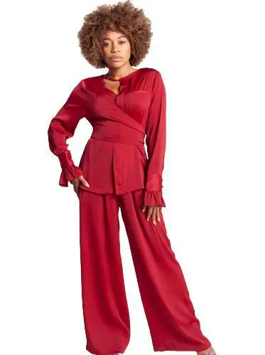 RICHANTEE Long Sleeve Wrap Top - Rouge