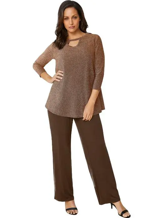 JESSICA LONDON Keyhole Shimmer Tunic - Brown Shimmer