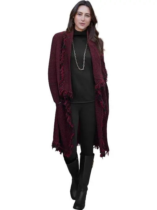 JESSICA LONDON Shawl-collar Fringe Jacket - Merlot Black