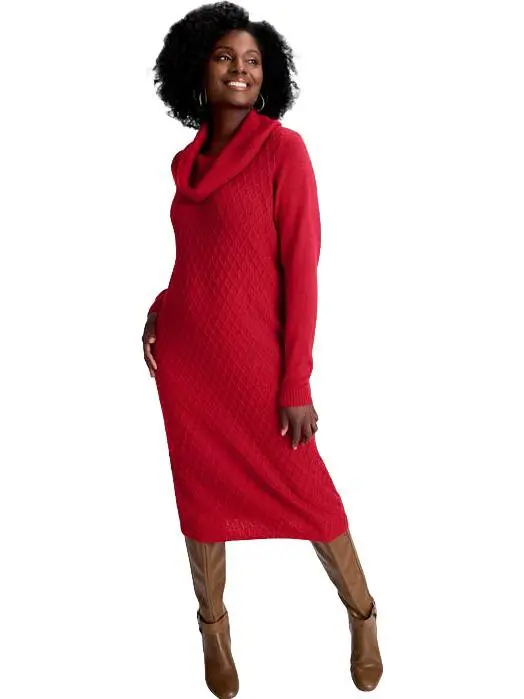 JESSICA LONDON Textured Cowlneck Sweater Dress - Classic Red