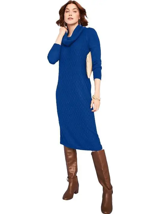 JESSICA LONDON Textured Cowlneck Sweater Dress - Dark Sapphire