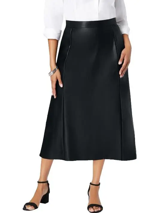 JESSICA LONDON Faux Leather Midi Skirt - Black