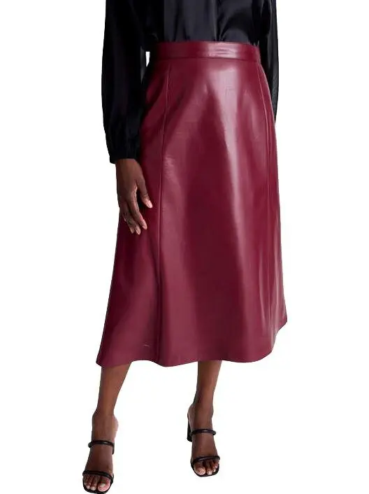 JESSICA LONDON Faux Leather Midi Skirt - Merlot