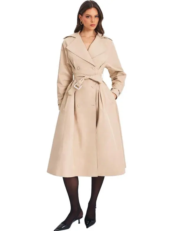 MISS CIRCLE Ulila Double-breasted Pleated Cotton-blend Trench Coat - Beige